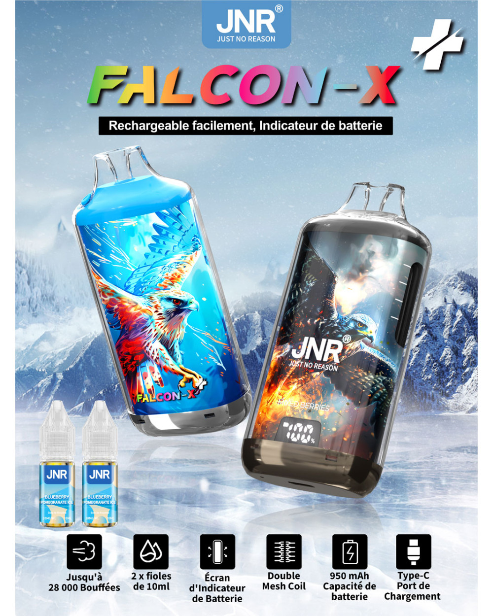 Blueberry Raspberry Cherry 28000 puffs- FALCON X